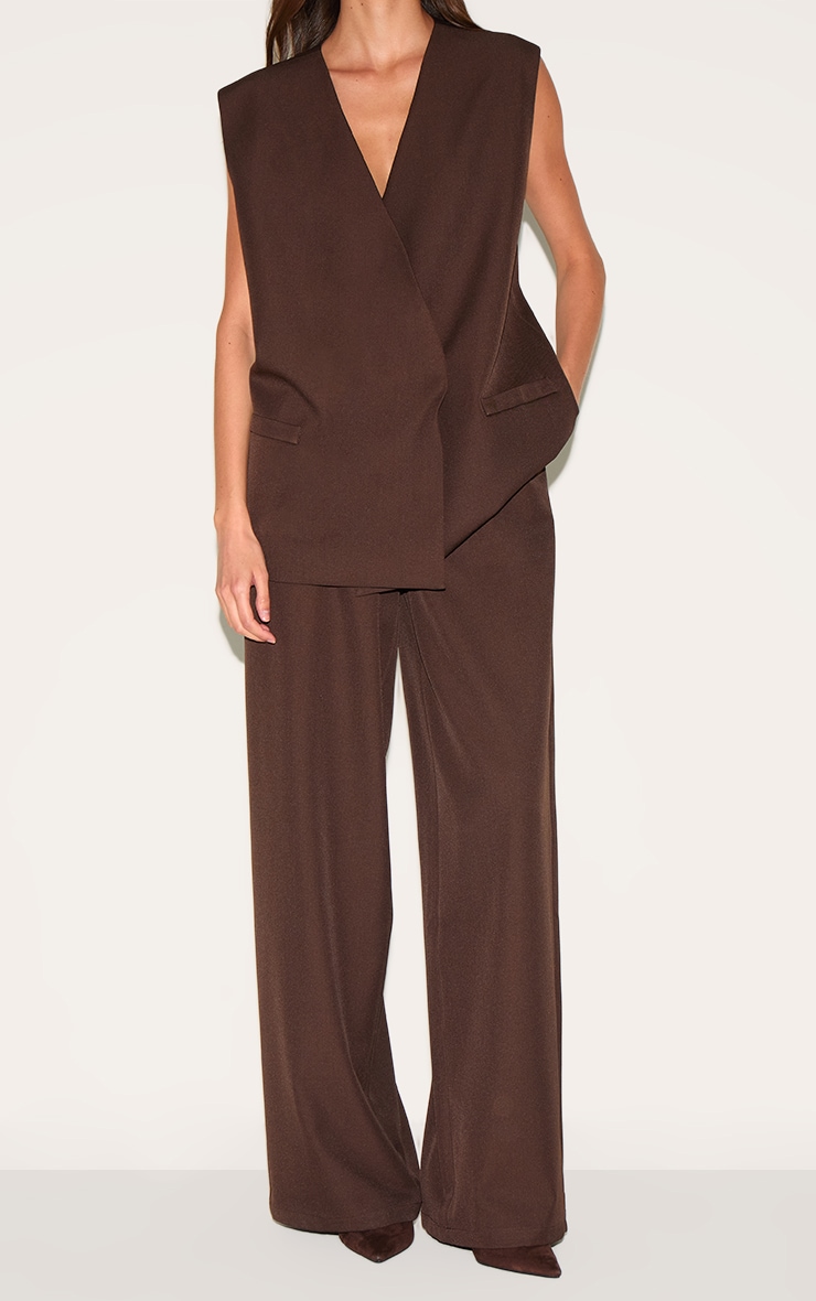 Chocolate Woven Pleated Mid Rise Wide Leg Trouser | Co-ords | PLT
