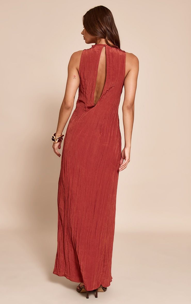 Rust Textured Ruched Maxi Dress | Dresses | PLT
