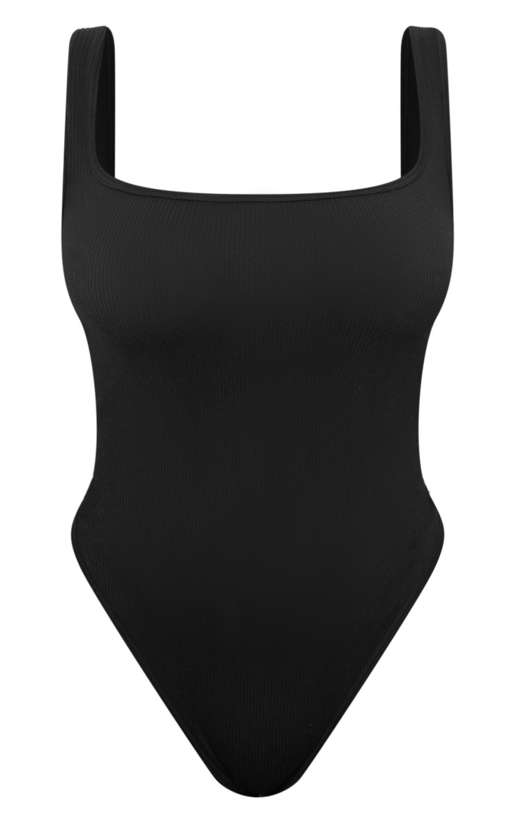 Plus Black Contour Rib Square Neck Sleeveless Bodysuit | PrettyLittleThing