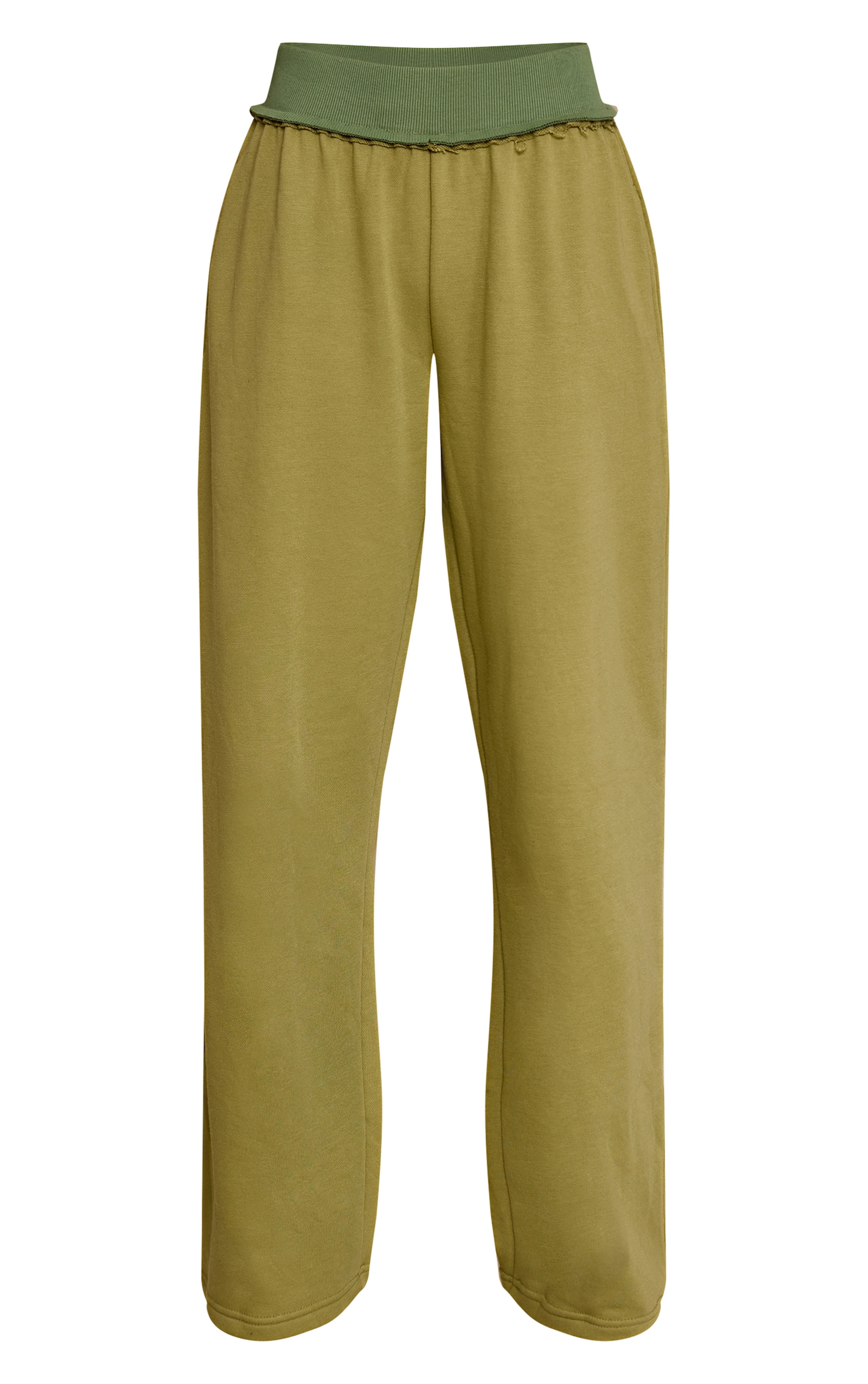 Khaki Distressed Waistband Straight Leg Sweatpants | Athleisure ...