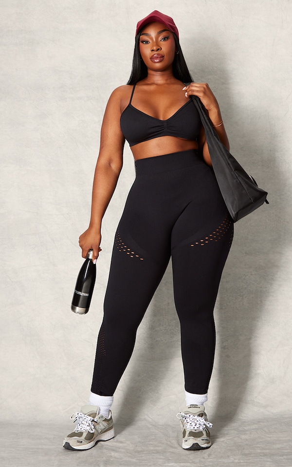 PLT SPORT Plus Black Seamless Twist Front Bra | Athleisure | PLT