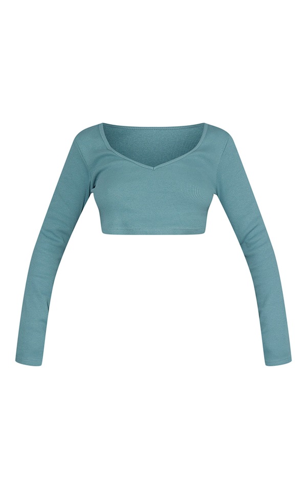 Teal Basic Rib V Neck Crop Top | Tops | PLT