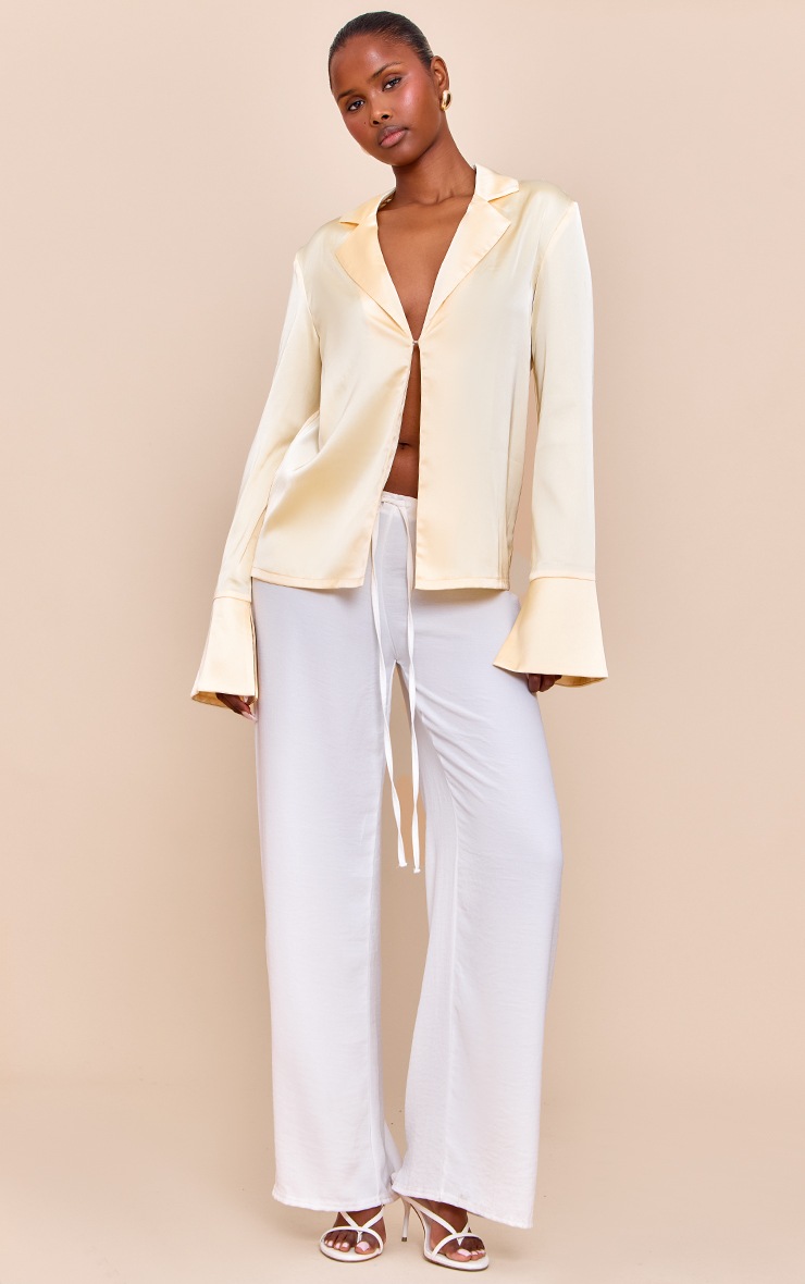 Butter Yellow Satin Hook And Eye Oversized Shirt | Tops | PLT