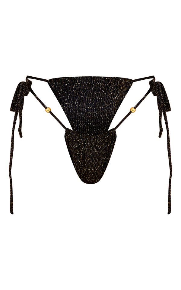 Black Glitter Net Itsy Bitsy Gold Bead Bikini Bottoms | Swimwear | PLT