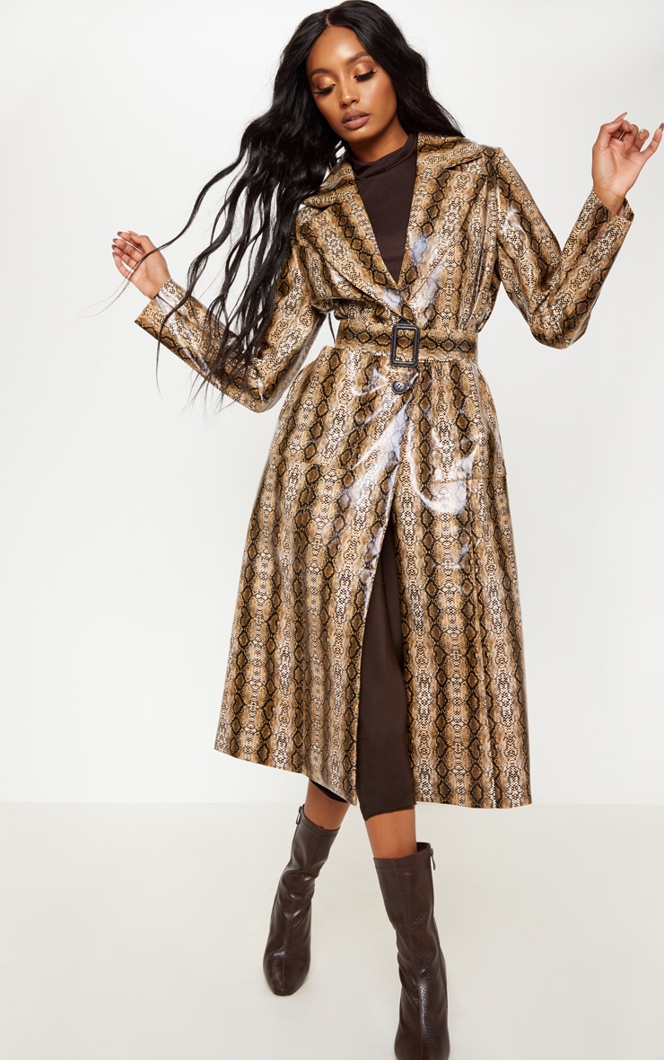Trench Marron Similicuir Imprimé Serpent. Manteaux Et Vestes ...