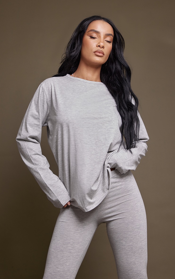Ash Grey Cotton Oversized Long Sleeved T-shirt | PrettyLittleThing IE