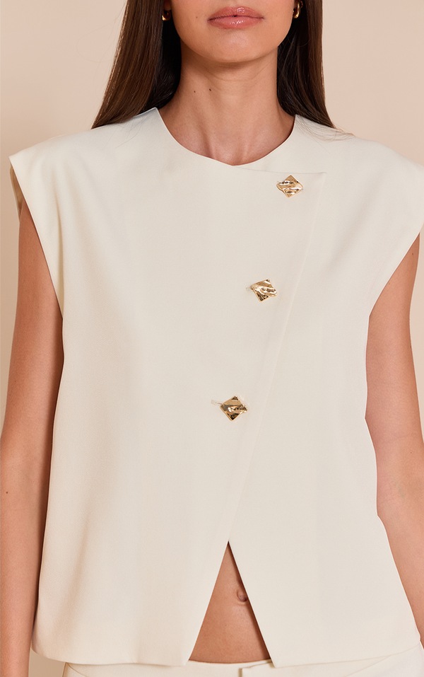 Almond Gold Trim Oversized Vest | Co-ords | PLT USA