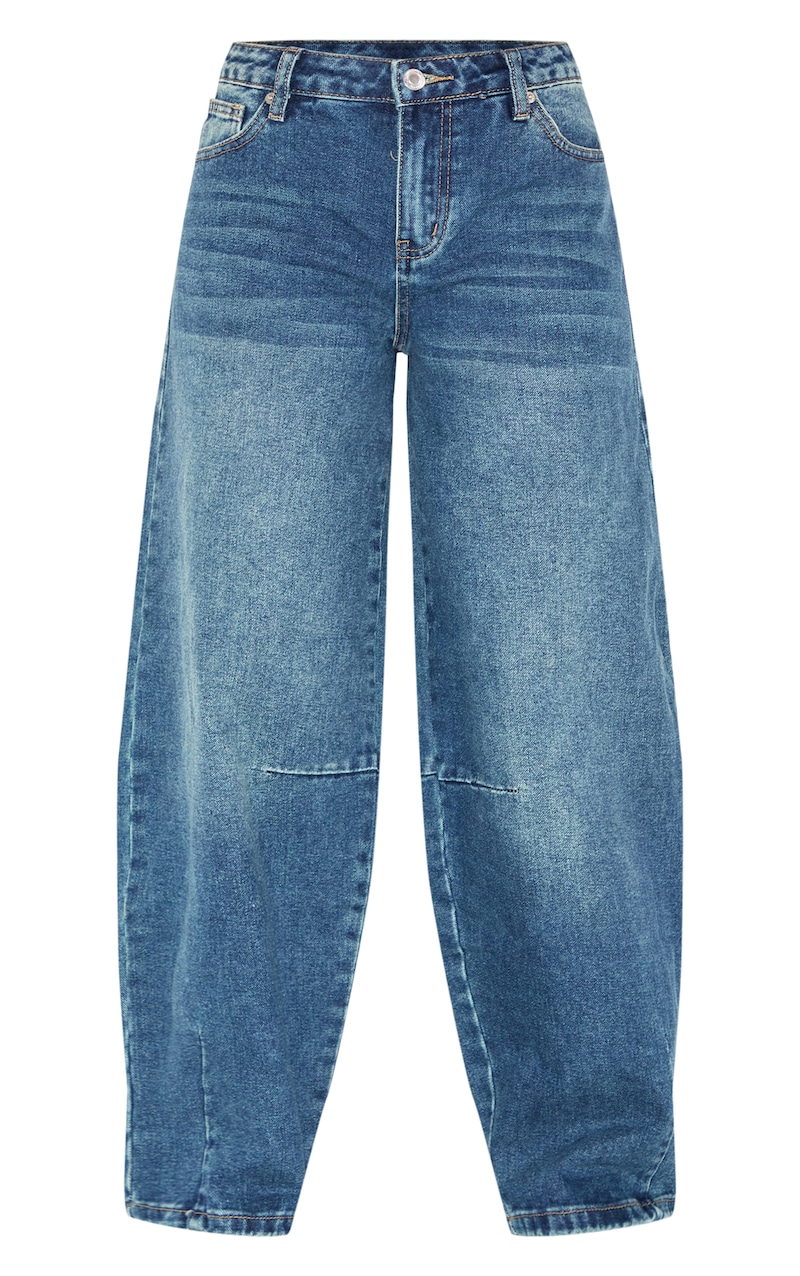 Petite Blue Denim Seam Detail Barrel Leg Jeans | Petite | PLT CA