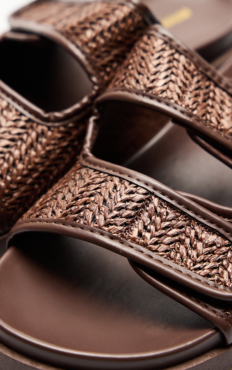 Chocolate Pu Round Toe Woven Velcro Straps | Footwear | PLT