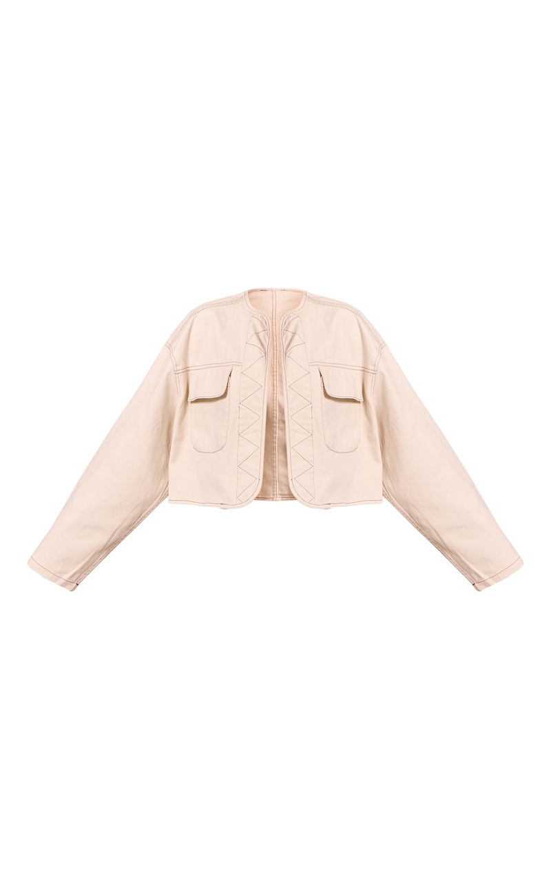 Ecru Curved Hem Cropped Denim Jacket | Denim | PLT