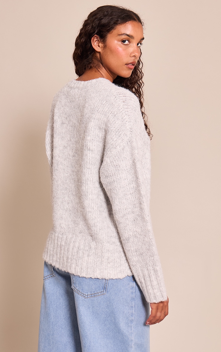 Light Grey Rib Detail Oversized Jumper | Knitwear | PLT