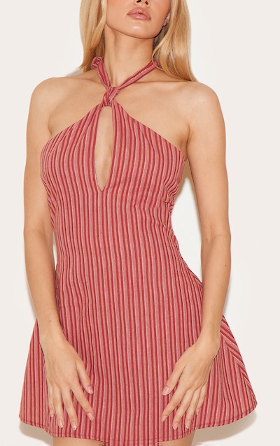 Rust Striped Halterneck Shift Dress | Dresses | PLT