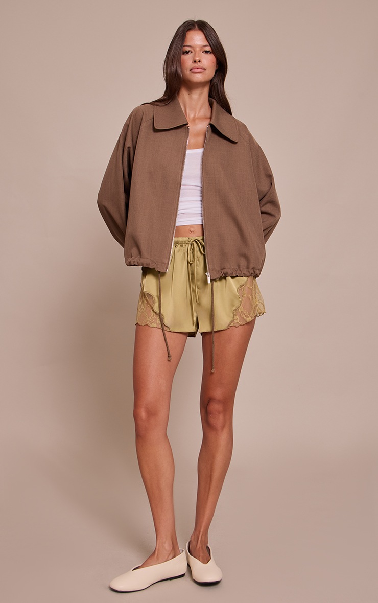 Mocha Utility Style Draw Cord Bomber Jacket | Outerwear | PLT USA