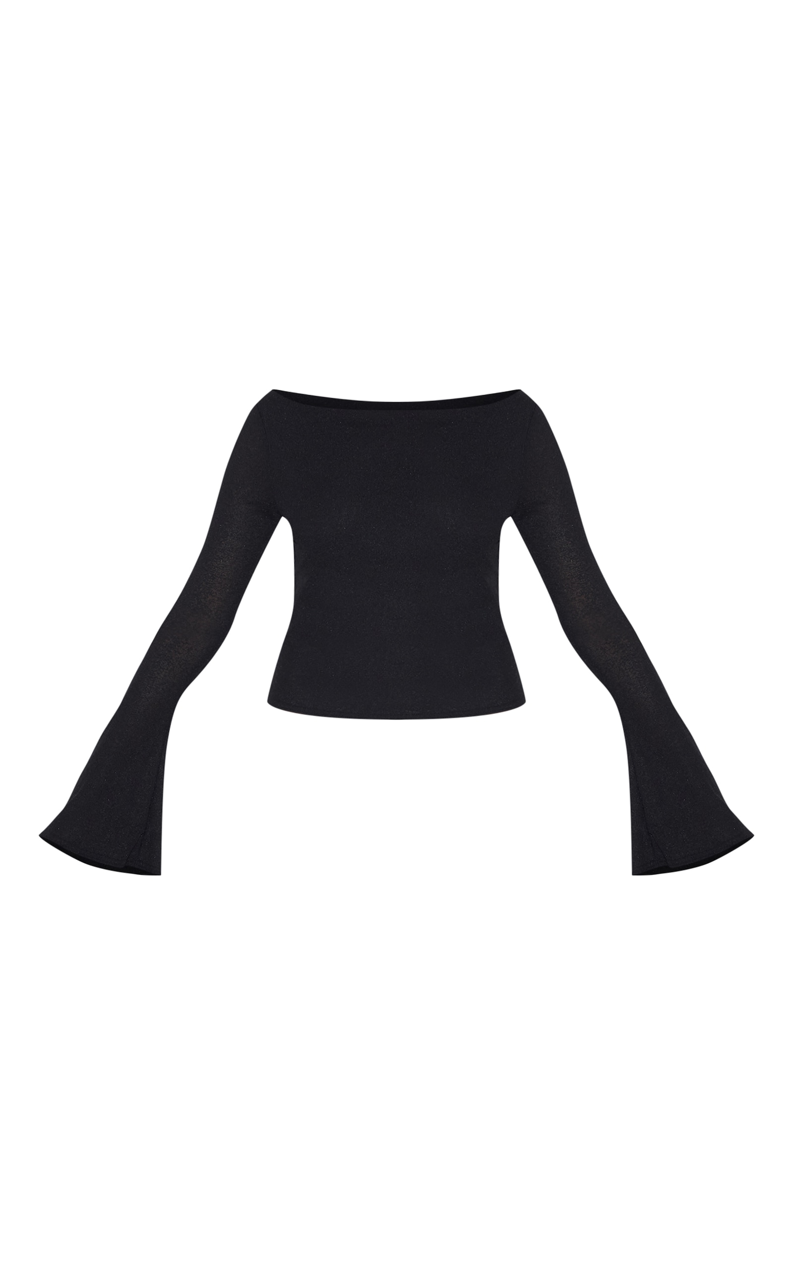 Black Double Layer Burn Out Mesh Flared Sleeve Top | Tops ...