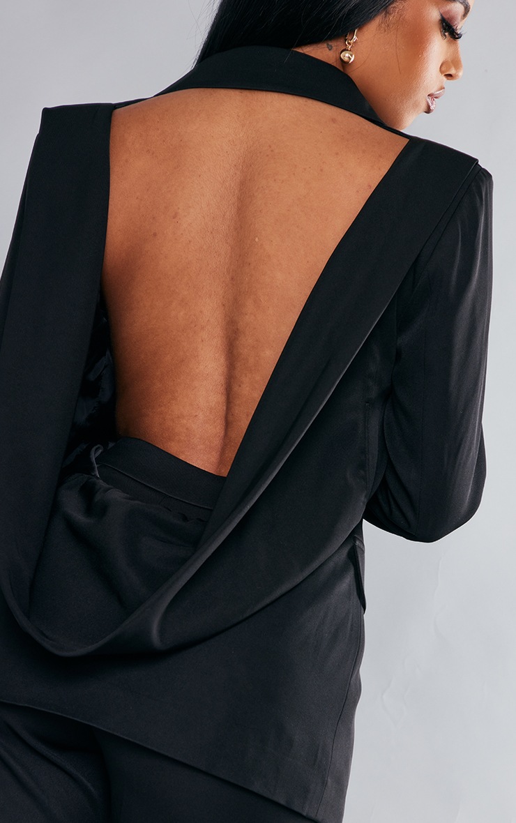 Black Draped Open Back Blazer | Outerwear | PrettyLittleThing AUS