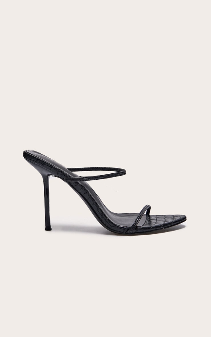 PLT Label Black Croc Barely There High Heels | Footwear | PLT