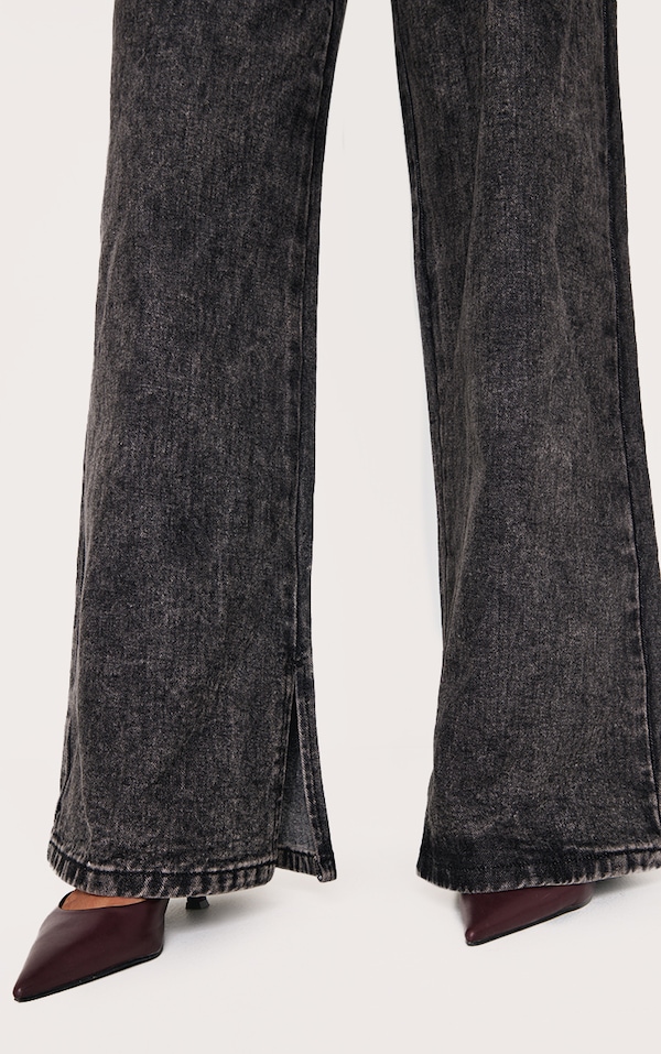 Dark Grey High Rise Split Hem Wide Leg Jeans | Denim | PLT