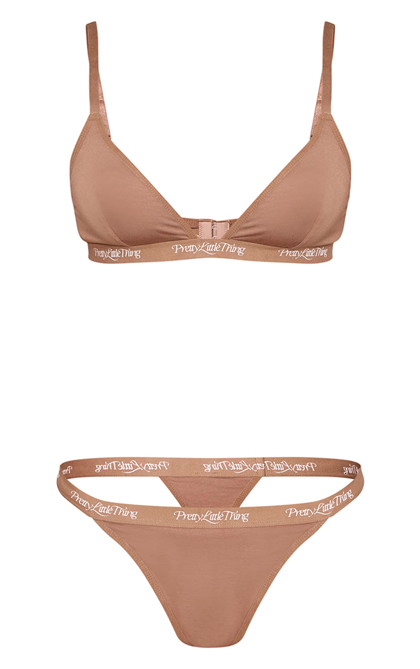 Coffee PrettyLittleThing Bralet And Knicket Set | Lingerie & Nightwear ...