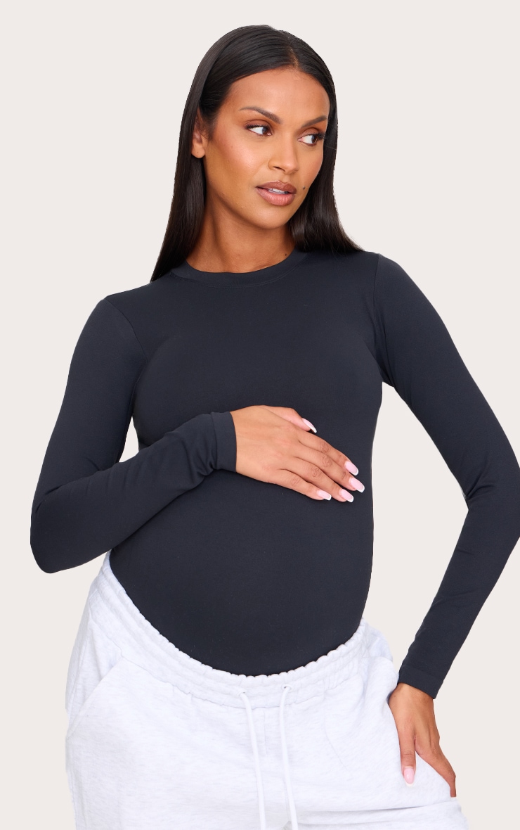 Maternity Black Seamless Long Sleeve T-shirt | Maternity | PLT AUS