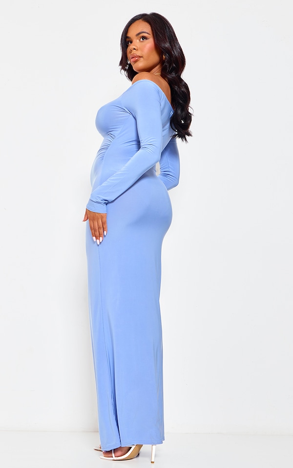 Maternity Baby Blue Corsage Off The Shoulder Dress | Maternity ...