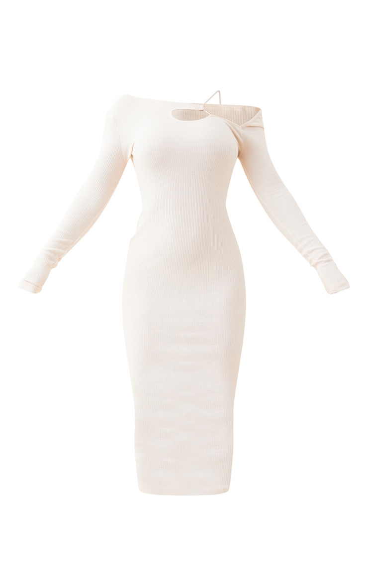 Cream Rib Cold Shoulder Strap Detail Midaxi Dress | PrettyLittleThing