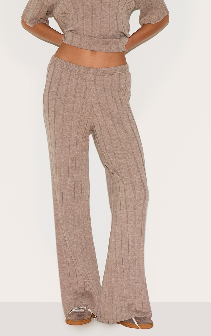 Mocha Wide Rib Knit Trousers | Knitwear | PLT