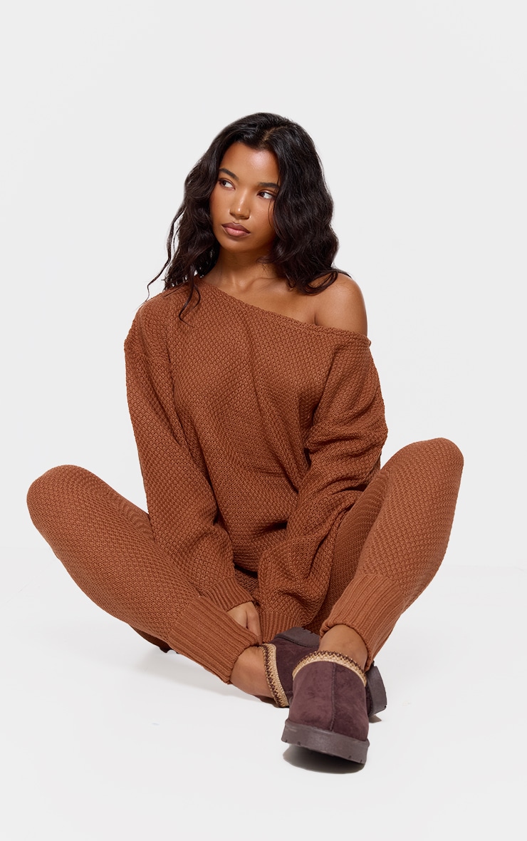 Rust Knitted Waffle Lounge Set | Knitwear | PrettyLittleThing USA