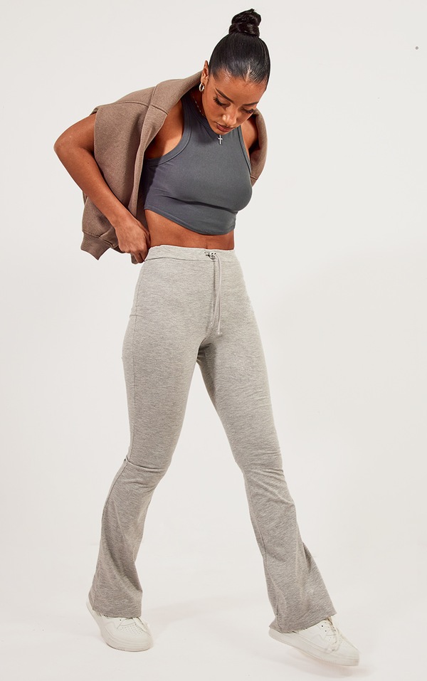 Ash Grey Toggle Waist Flared Trousers | Bottoms | PLT