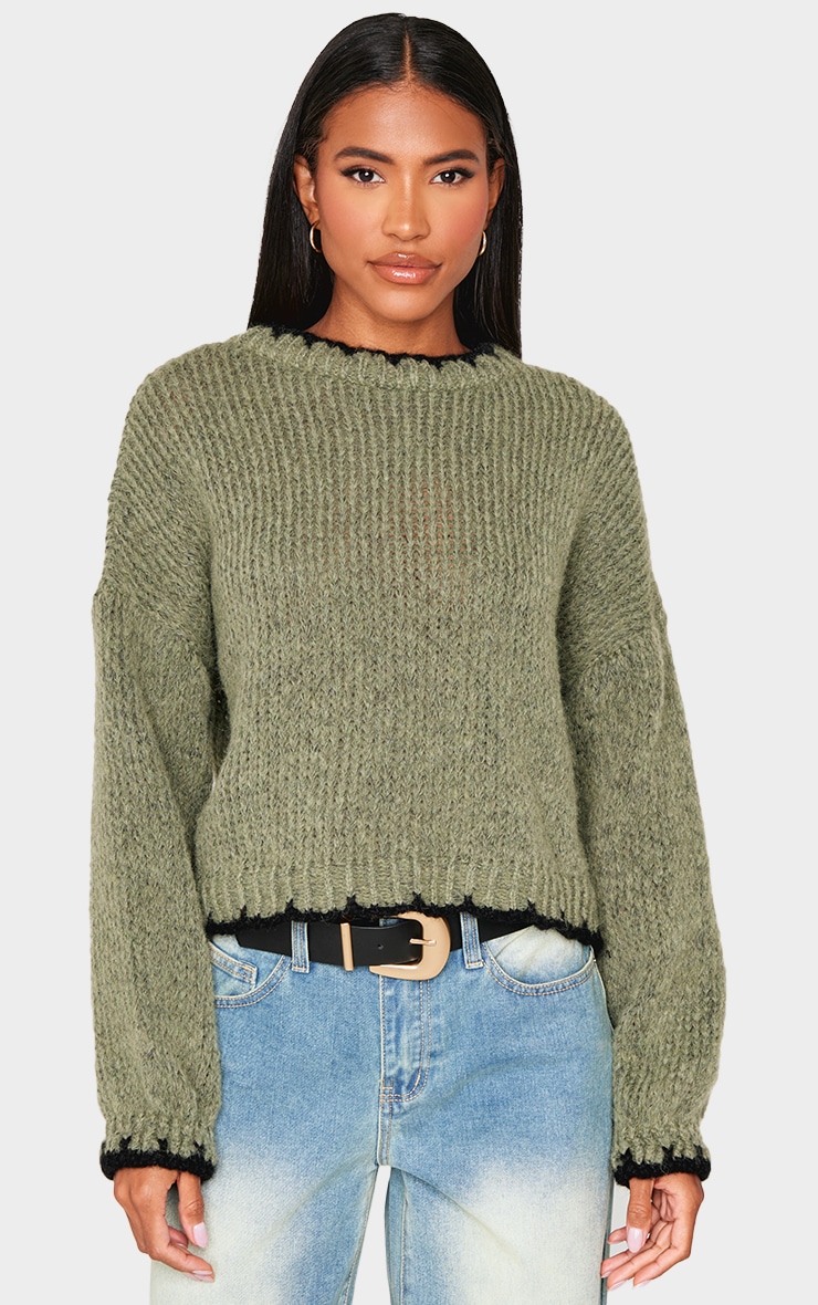 Olive Blanket Stitch Oversized Knit Sweater | Knitwear ...