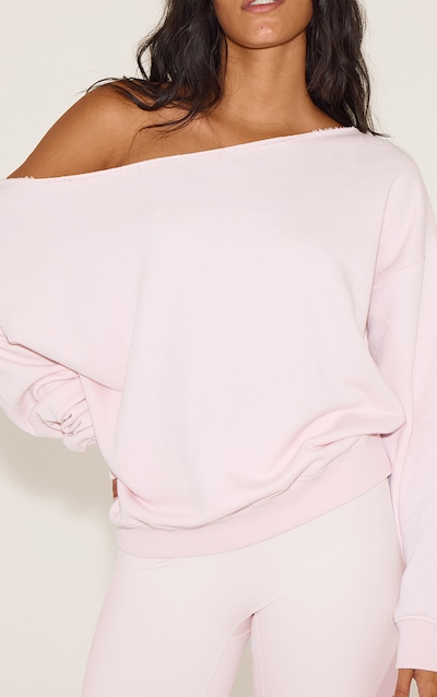 Baby Pink Oversized Off Shoulder Sweatshirt | Athleisure ...