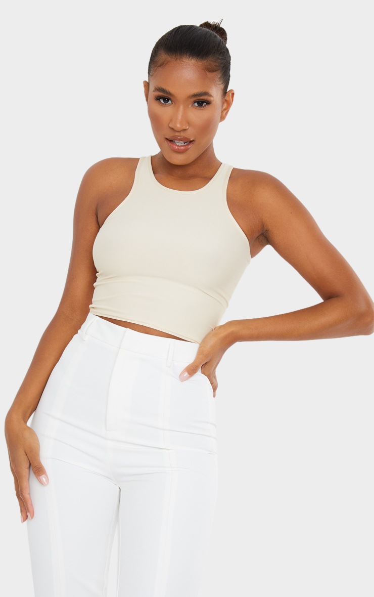 Stone Slinky Fitted Racer Crop Top | Tops | PLT