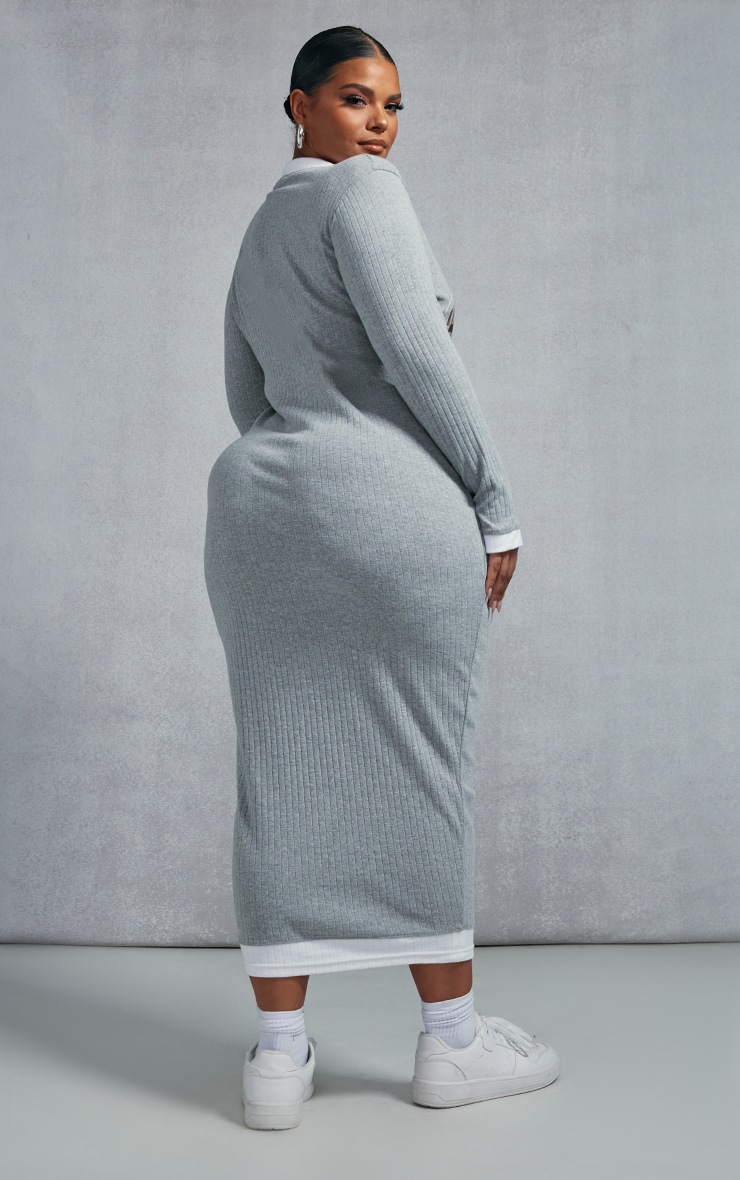Plus Grey Marl Printed Rib Zip Up Midi Dress | Plus Size ...