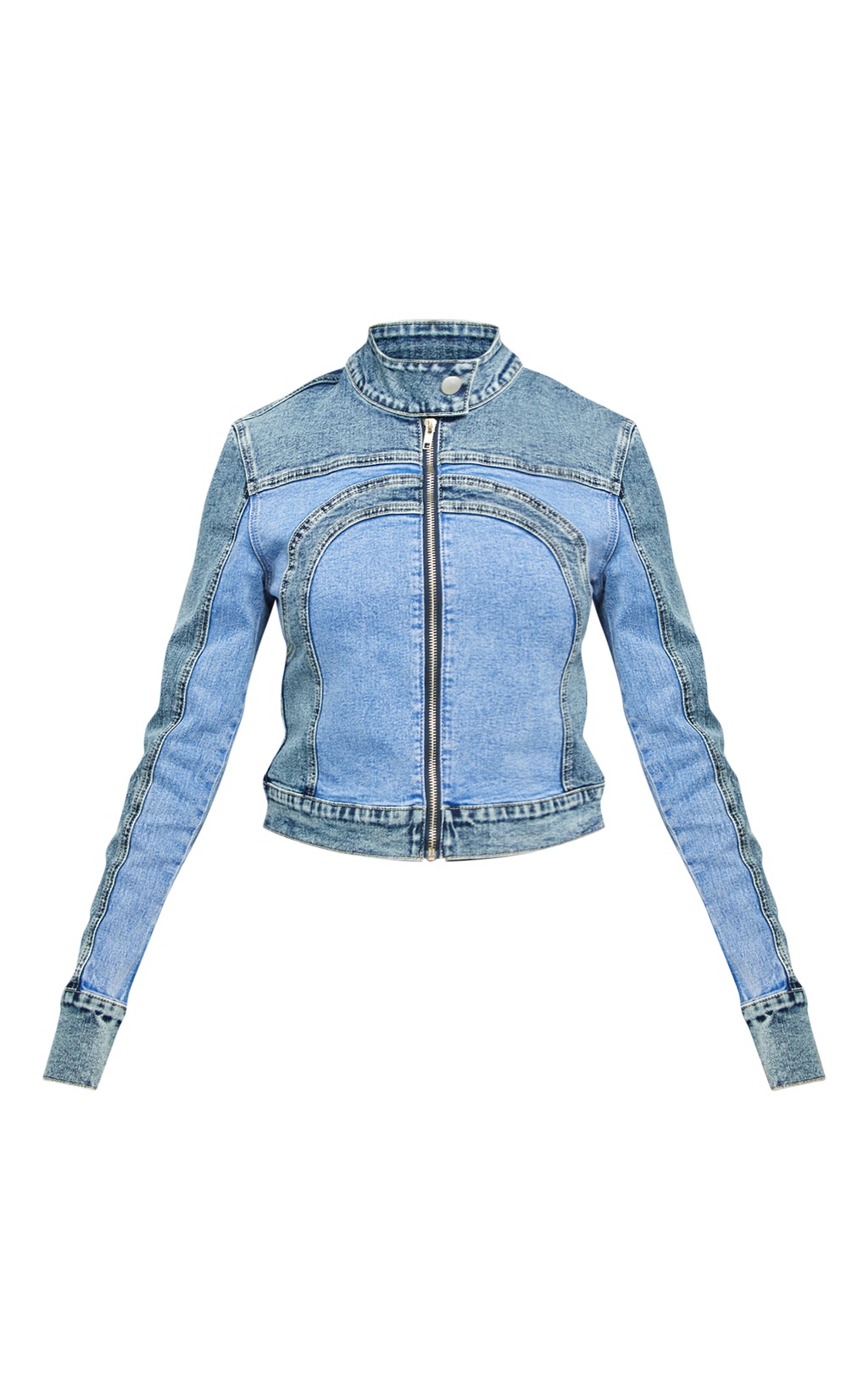 Blue Contrast Panel Racer Denim Jacket | Denim | PLT