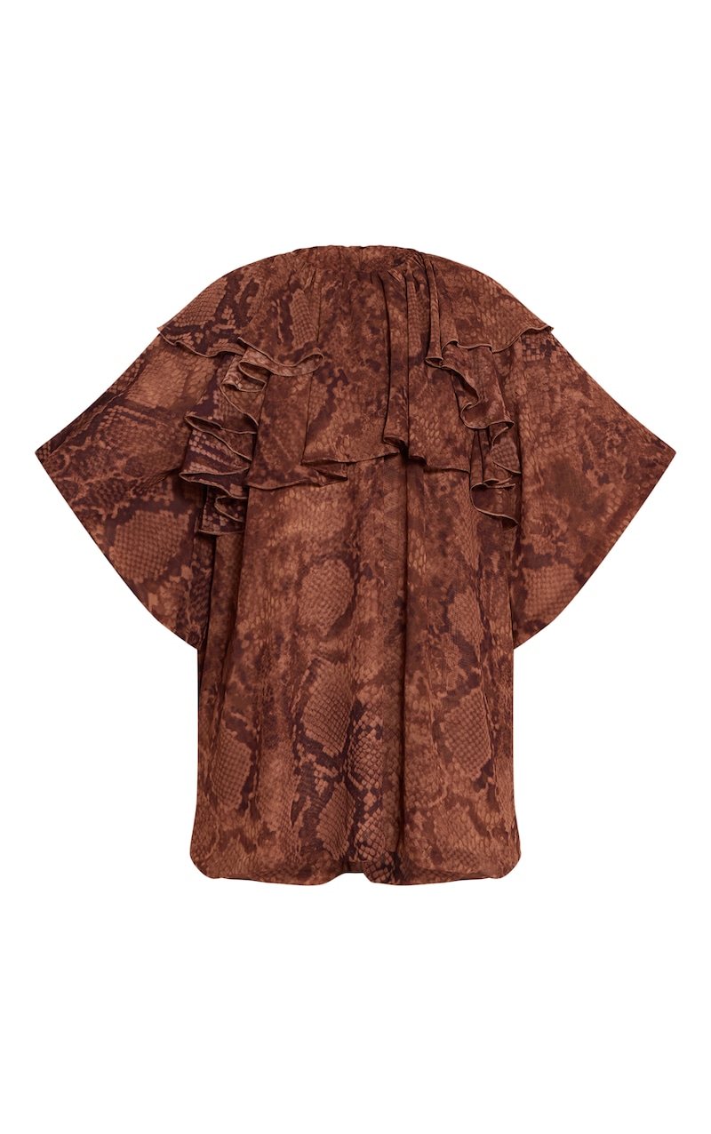 Brown Snake Print Frill Boxy Dress | Dresses | PLT