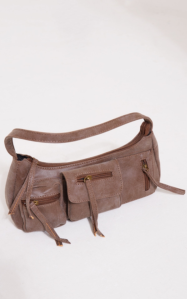Chocolate Battered Pu Cargo Slim Shoulder Bag | Accessories | PLT