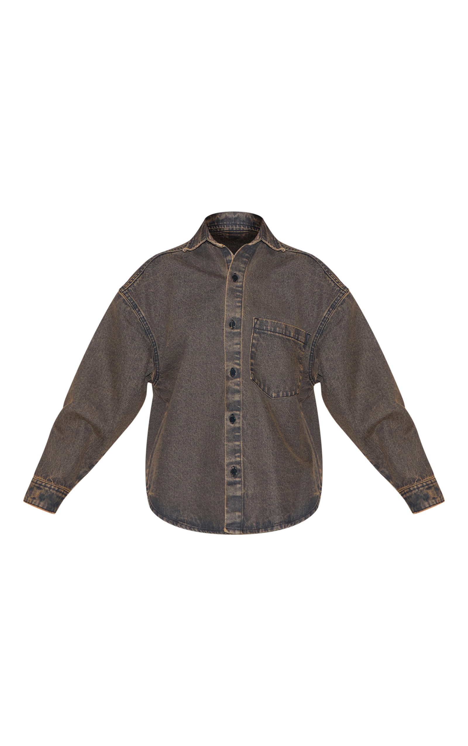 Vintage Brown Dip Hem Button Up Denim Shirt | Denim | PLT