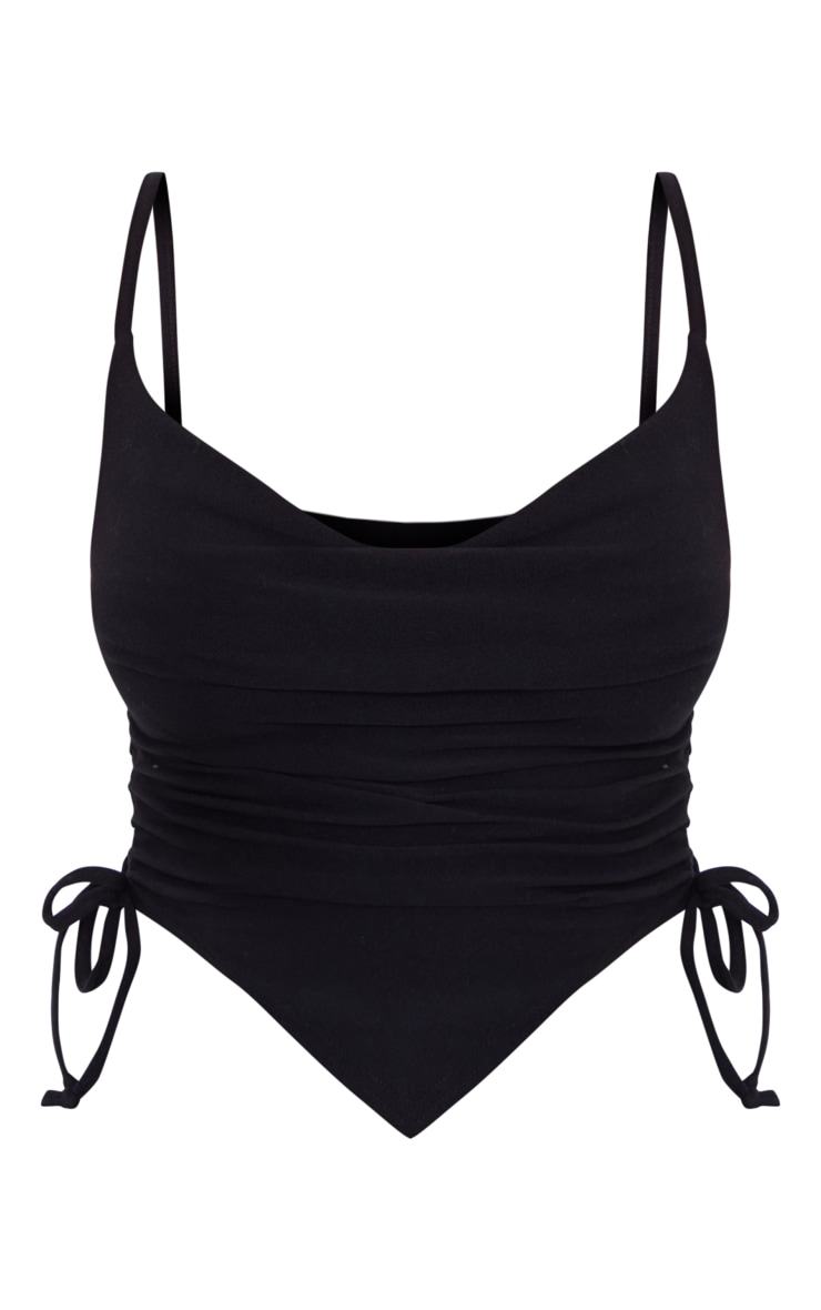 Black Soft Jersey Ruched Side Halter Crop Top | PrettyLittleThing