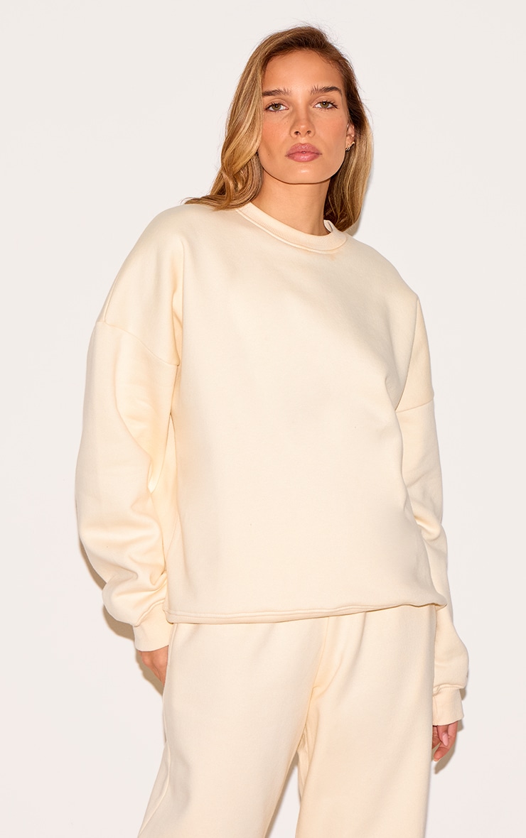 Cream Oversized Sweat Tracksuit Set | Athleisure | PLT