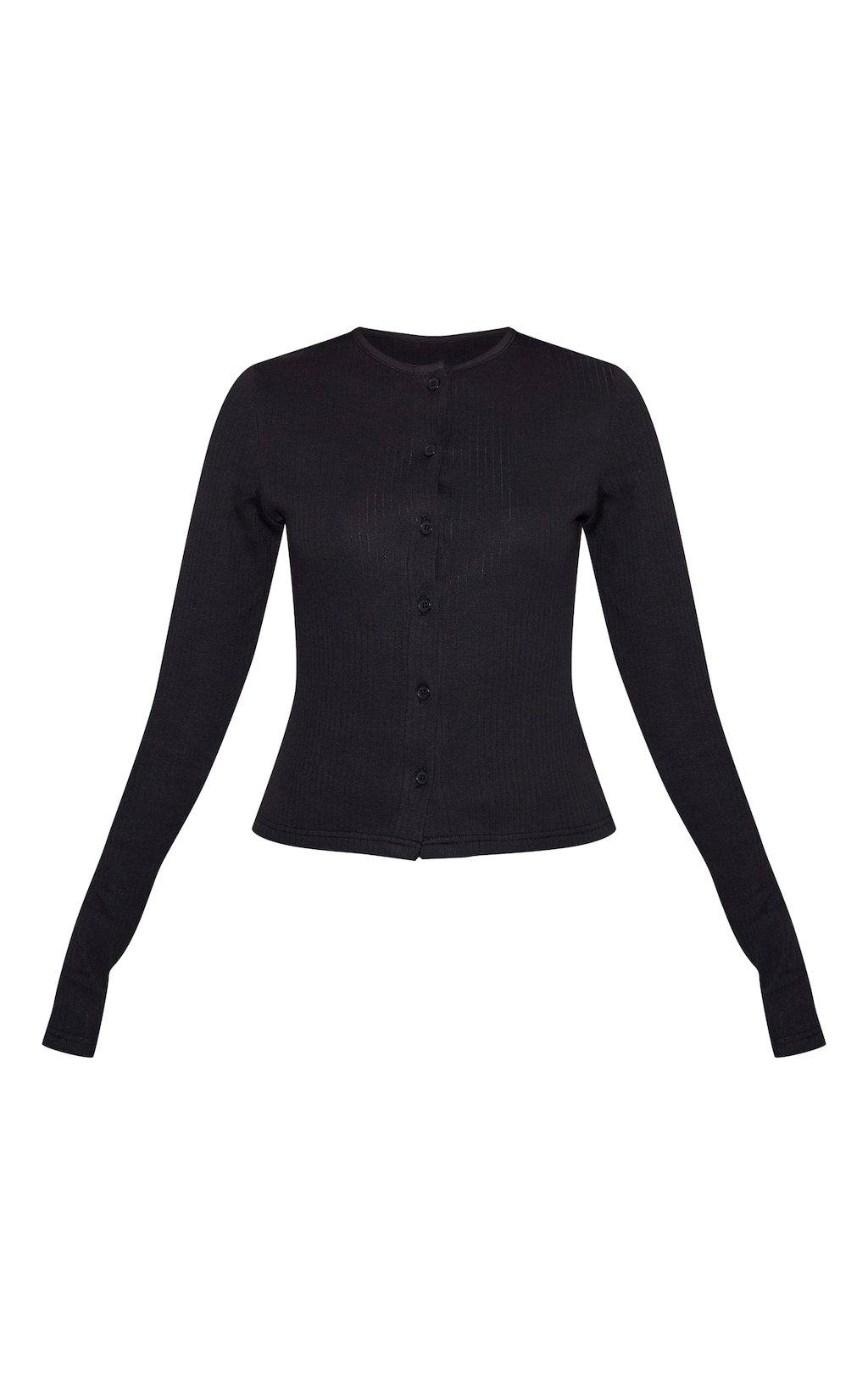 Black Button Up Ribbed Long Sleeve Cardigan | Co-ords | PLT