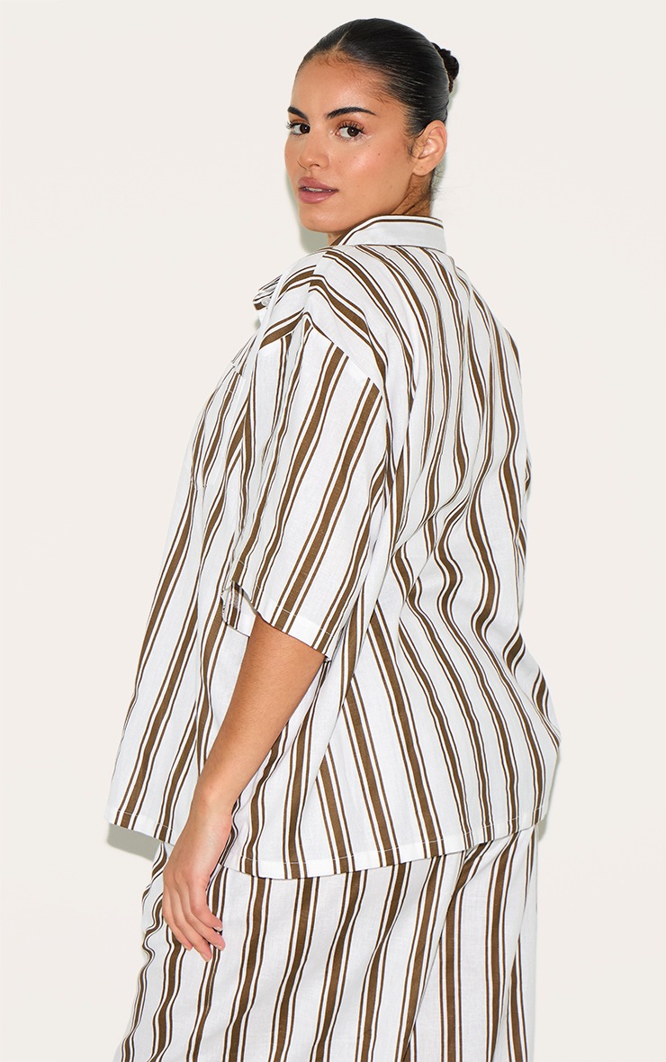 Plus Beige Striped Oversized Shirt | Plus Size | PLT USA