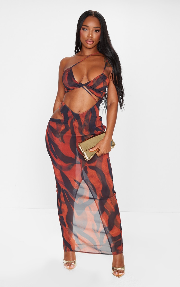 Brown zebra maxi dress | PrettyLittleThing USA
