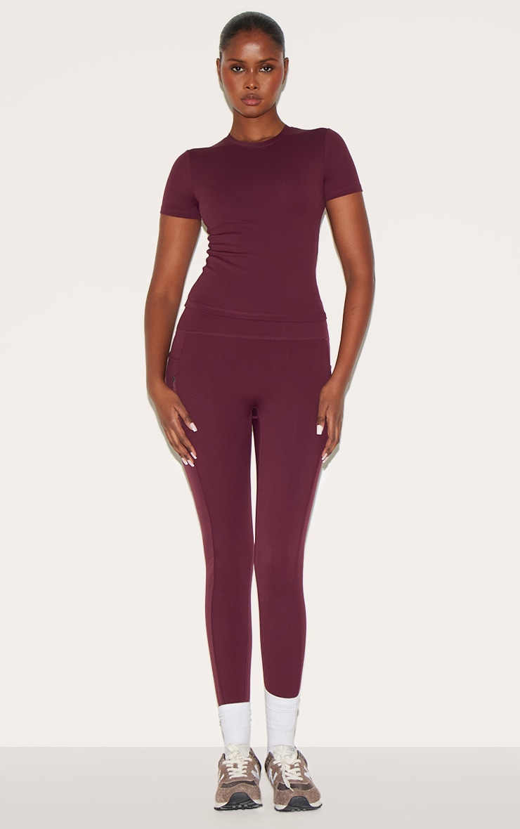 Burgundy Sculpt Side Pocket Gym Leggings | Athleisure | PLT
