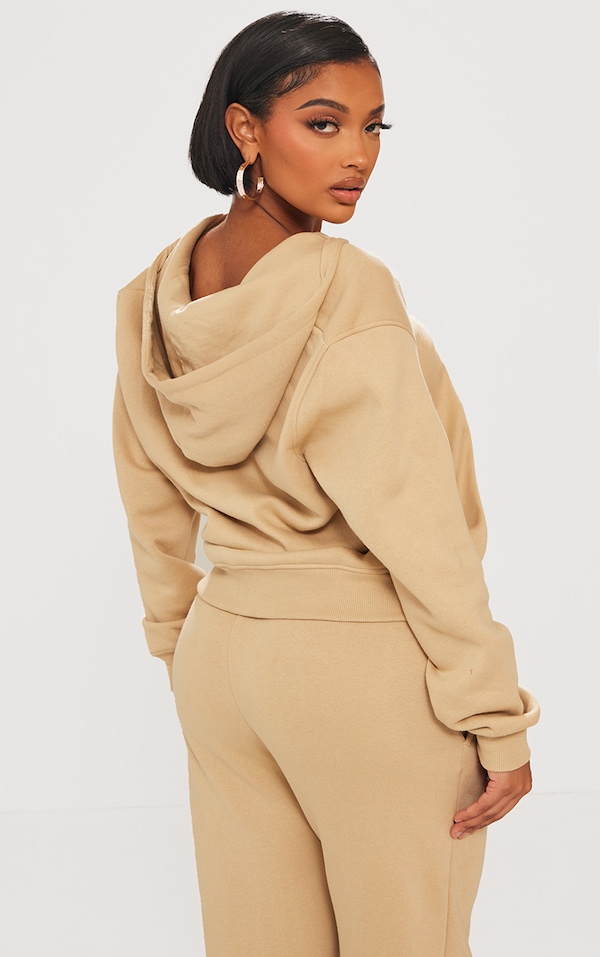 PLT Shape Oatmeal Embroidered Zip Through Hoodie | Shape | PrettyLittleThing USA