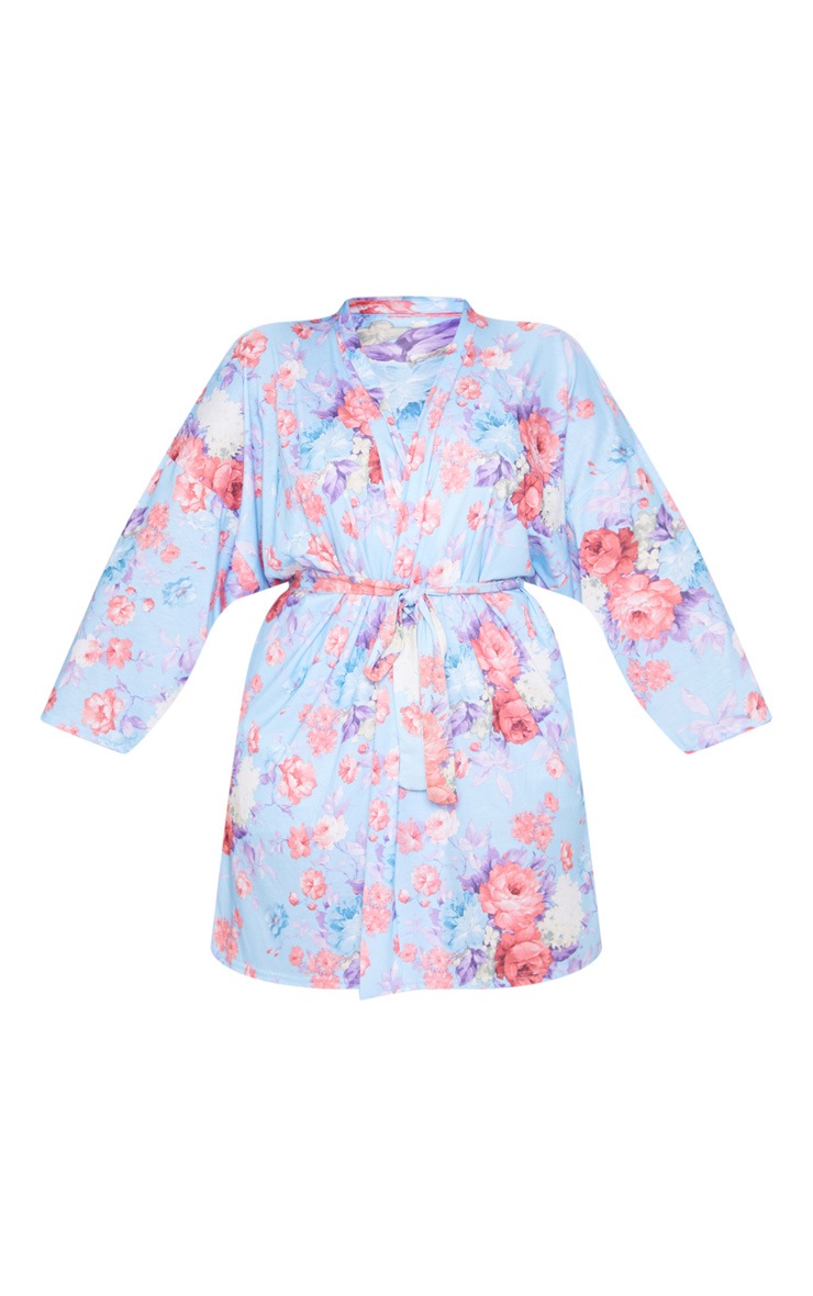 Plus Bridesmaid Floral Blue Dressing Gown | PLT