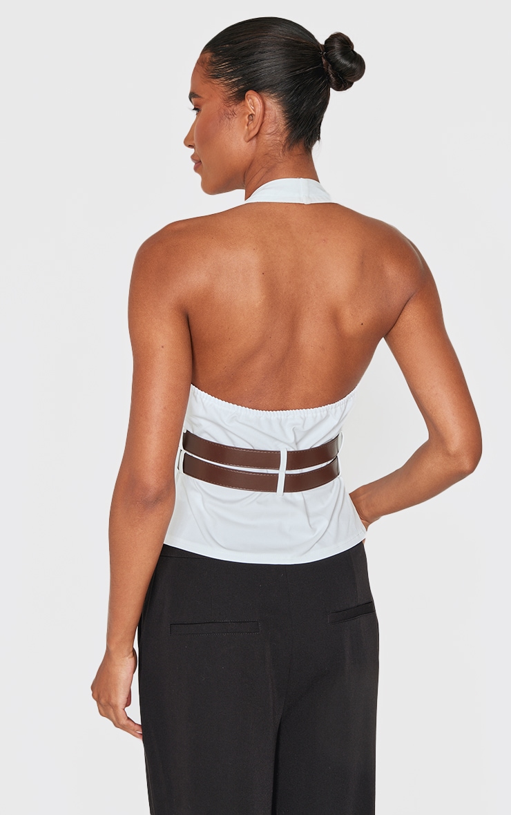 White Halterneck Belt Detail Long Top | Tops | PrettyLittleThing USA