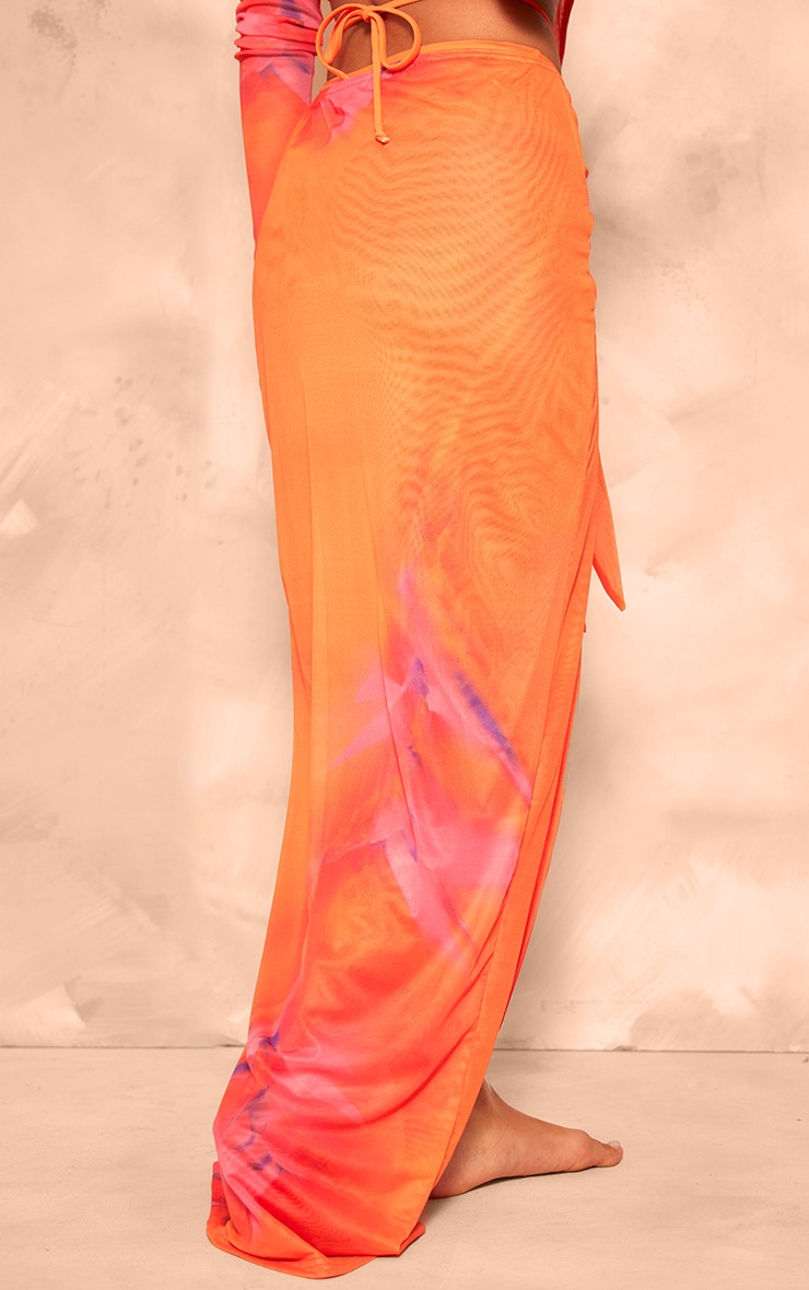Pink Double Layer Abstract Thigh Split Maxi Skirt | Swimwear | PLT