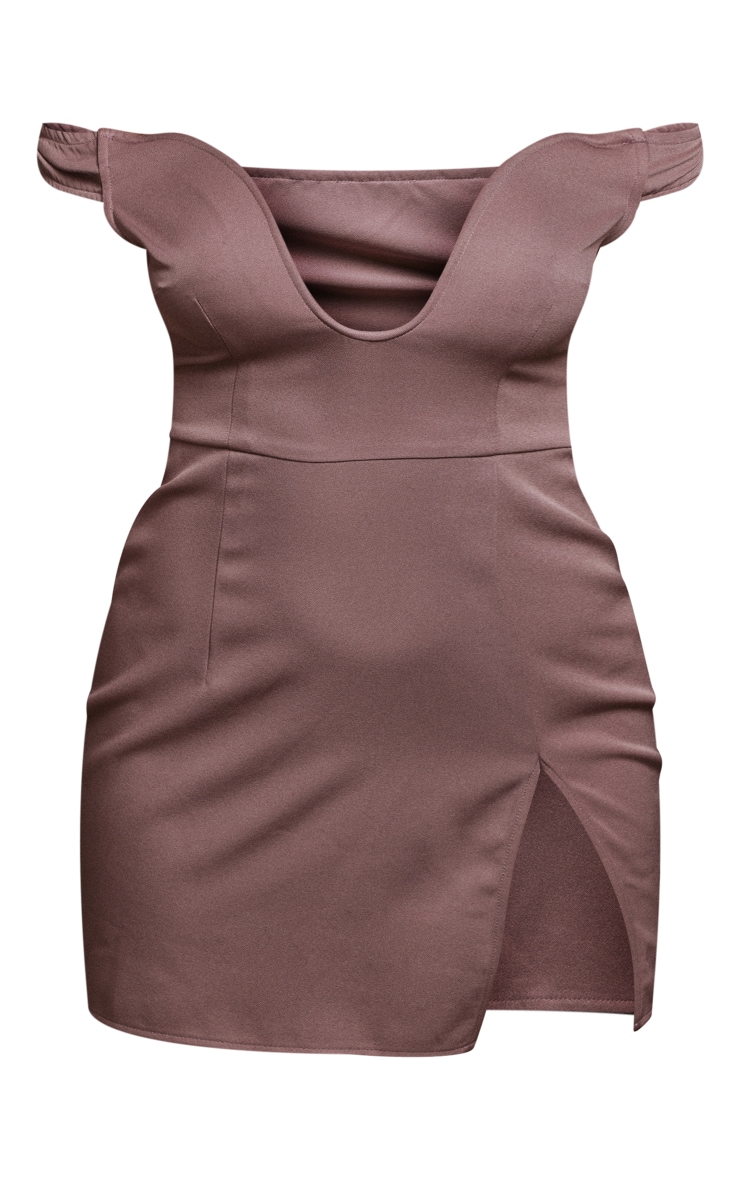 Mauve Woven Extreme V Bar Bardot Bodycon Dress | Dresses ...