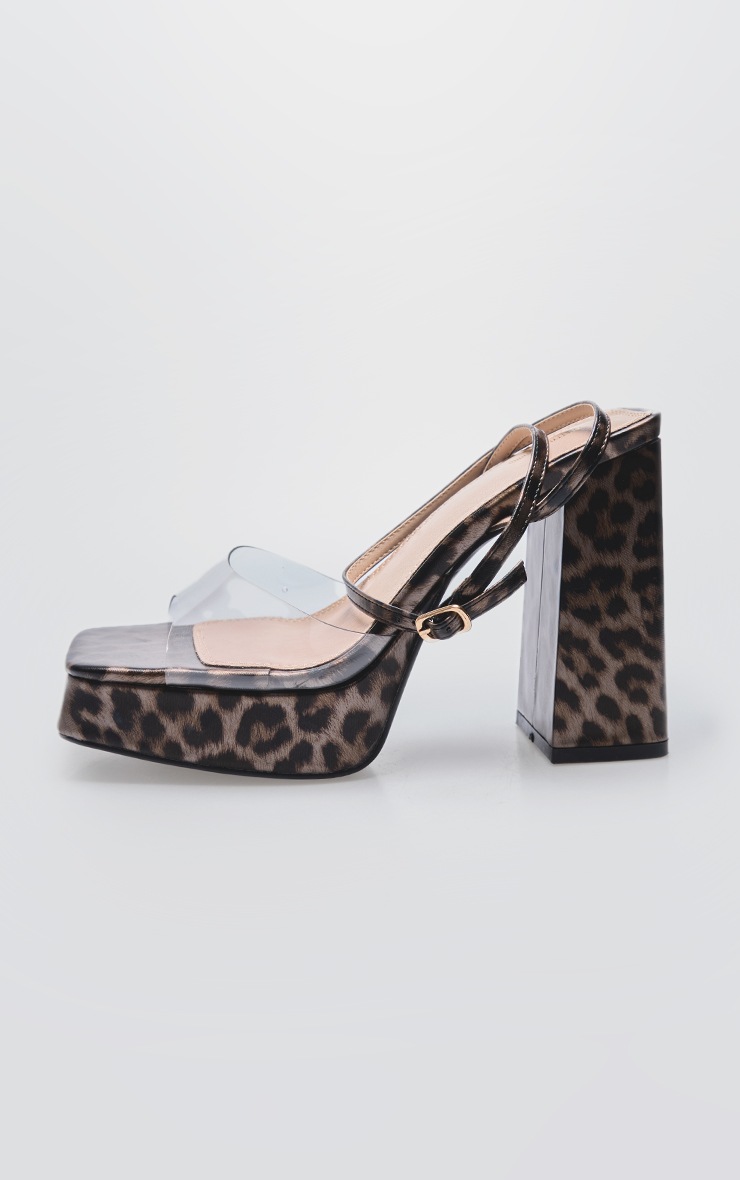 Leopard PU Perspex Strap Platform Heeled Sandals | Footwear ...
