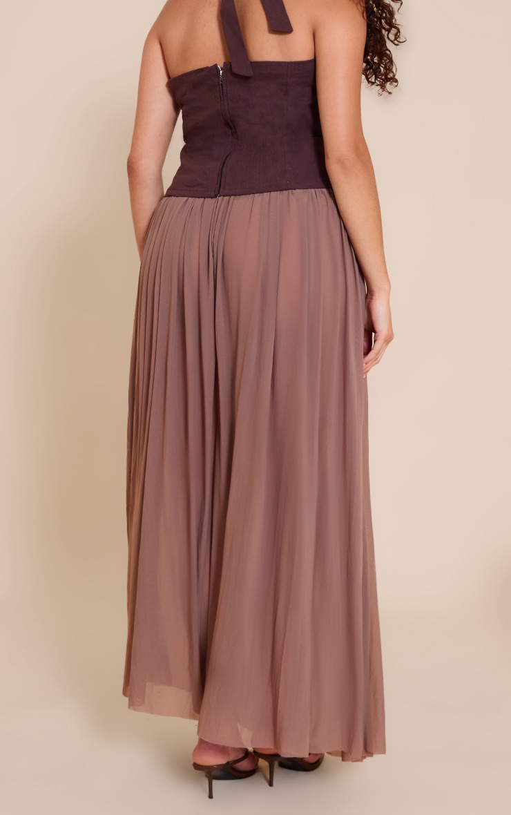 Plus Brown Mesh Drape Maxi Skirt | Plus Size | PLT
