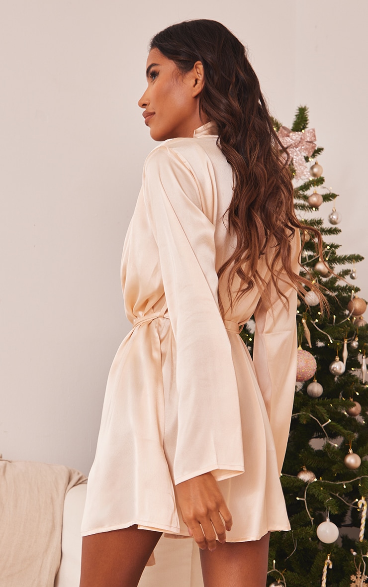 Champagne Satin Tie Waist Robe | PrettyLittleThing USA